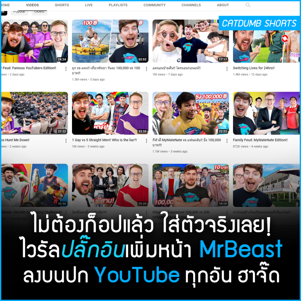 ไม่ต้องก็อปแล้ว ใส่ตัวจริงเลย! ไวรัลปลั๊กอินเพิ่มหน้า MrBeast ลงบนปก YouTube ทุกอัน ฮาจั๊ด ...
