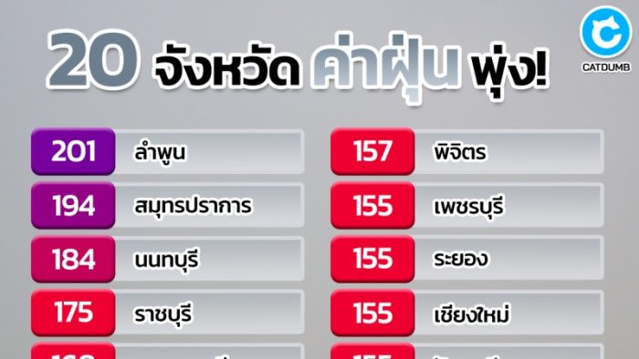 20 จังหวัด ค่าฝุ่นพุ่ง!! – CatDumb – แคทดั๊มบ์ | เล่าเรื่องน่าสนใจ ในแบบที่แมวก็เข้าใจง่ายๆ